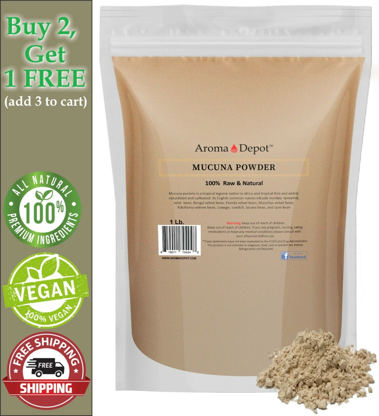 Mucuna Powder 1 lb. Wholesale Pure Food Natural Herbal Raw