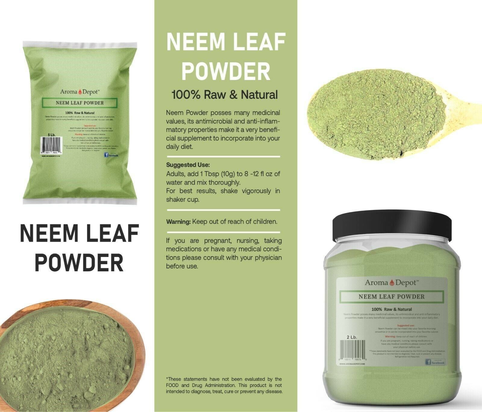 Neem Powder 1 lb. Dried Leaf Powder Pure Natural Raw Vegan