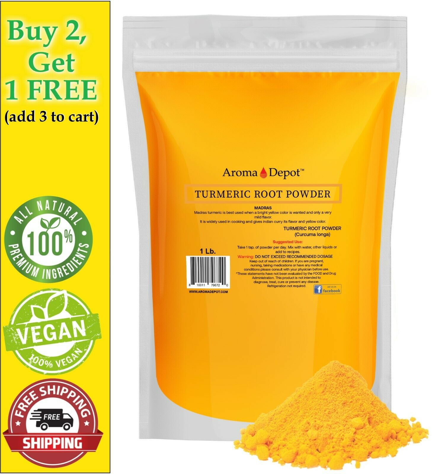 Madra Turmeric Root Powder 1 lb. 100% Raw Yellow Turmeric