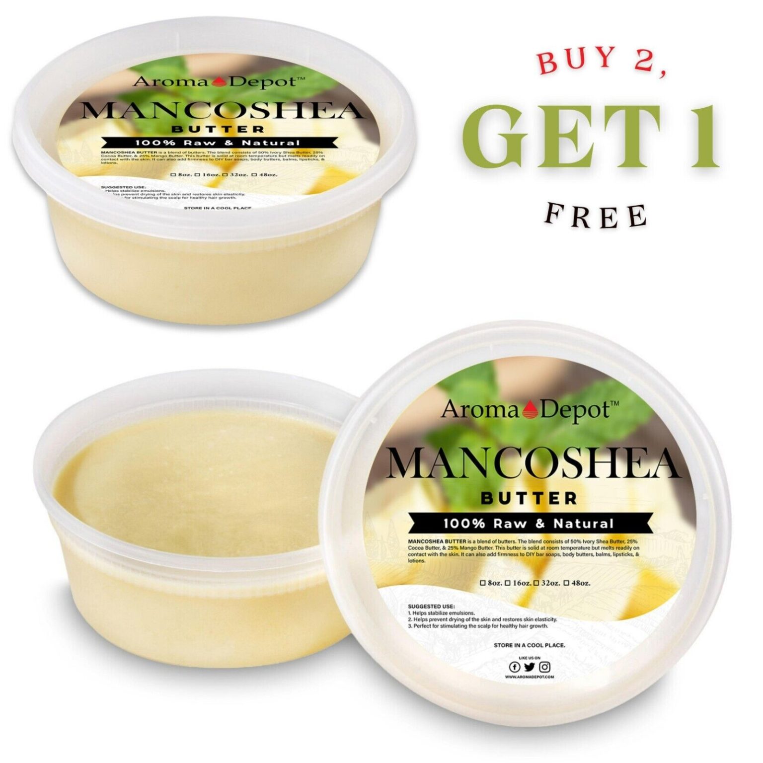 Raw Shea, Mango Butter, 8 oz. Cocoa Butter 100% Pure